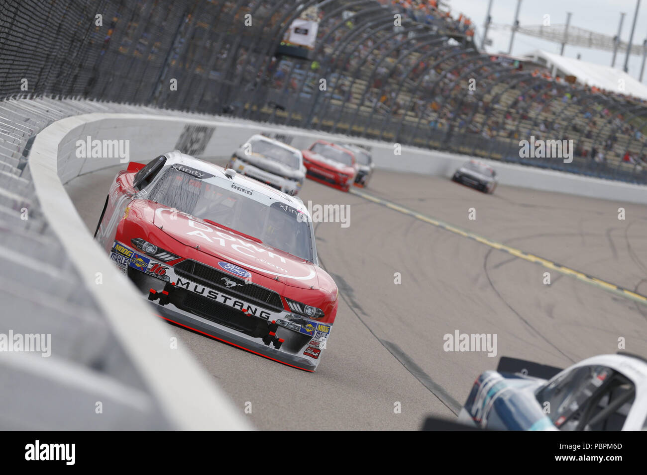 Newton, Iowa, USA. 28th July, 2018. Ryan Reed (16) brings his race car ...
