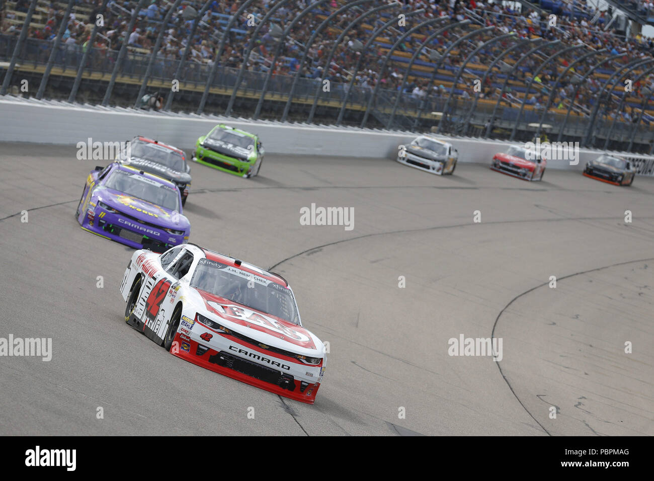 Newton, Iowa, USA. 28th July, 2018. John Hunter Nemechek (42) brings ...