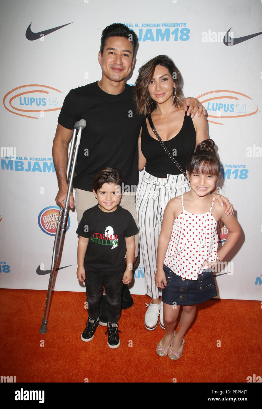 Hollywood, California, 28th July, 2018. Mario Lopez, Dominic Lopez, Gia ...