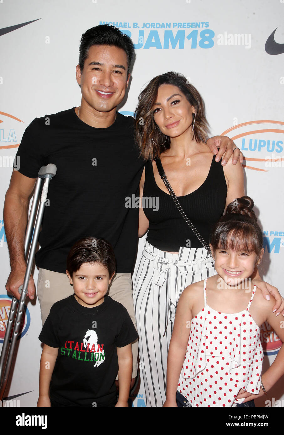Hollywood, California, 28th July, 2018. Mario Lopez, Dominic Lopez, Gia ...