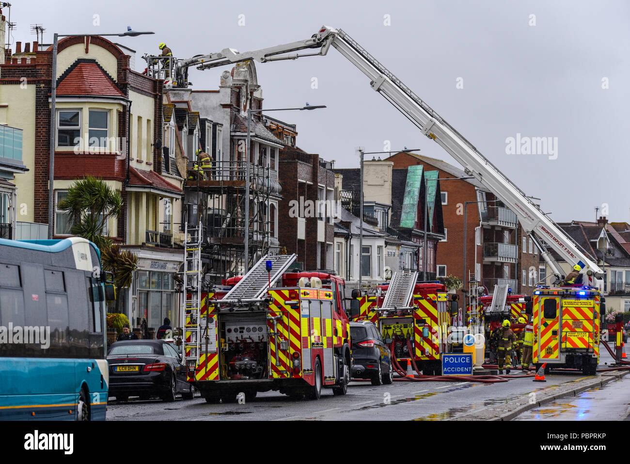 Eastern Esplanade, Southend on Sea, Essex, UK. Five fire engines ...