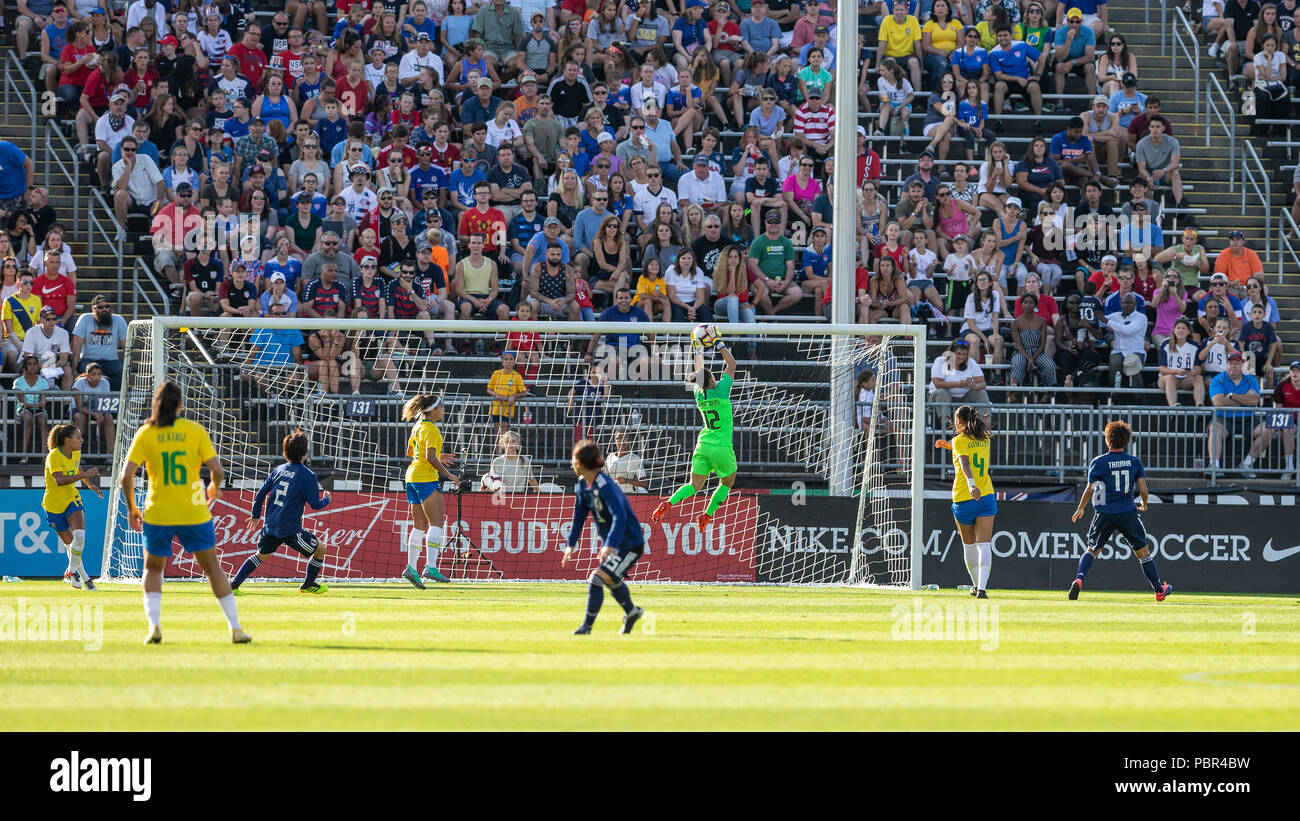 East Hartford, Connecticut, USA. July 29, 2018: Goalkeeper Aline Reis ...