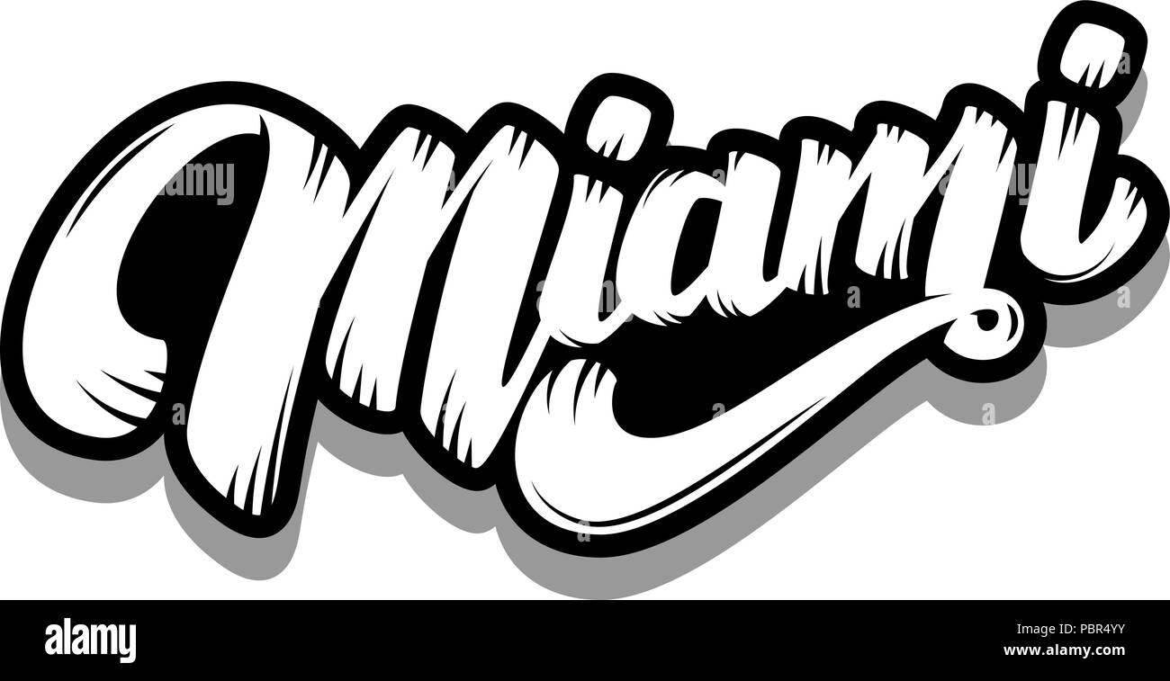 Miami. Lettering phrase isolated on white background. Vector ...