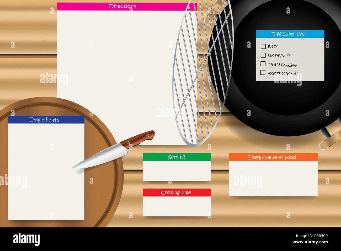 Cooking wooden board with a round table grill fireplace in the top ...