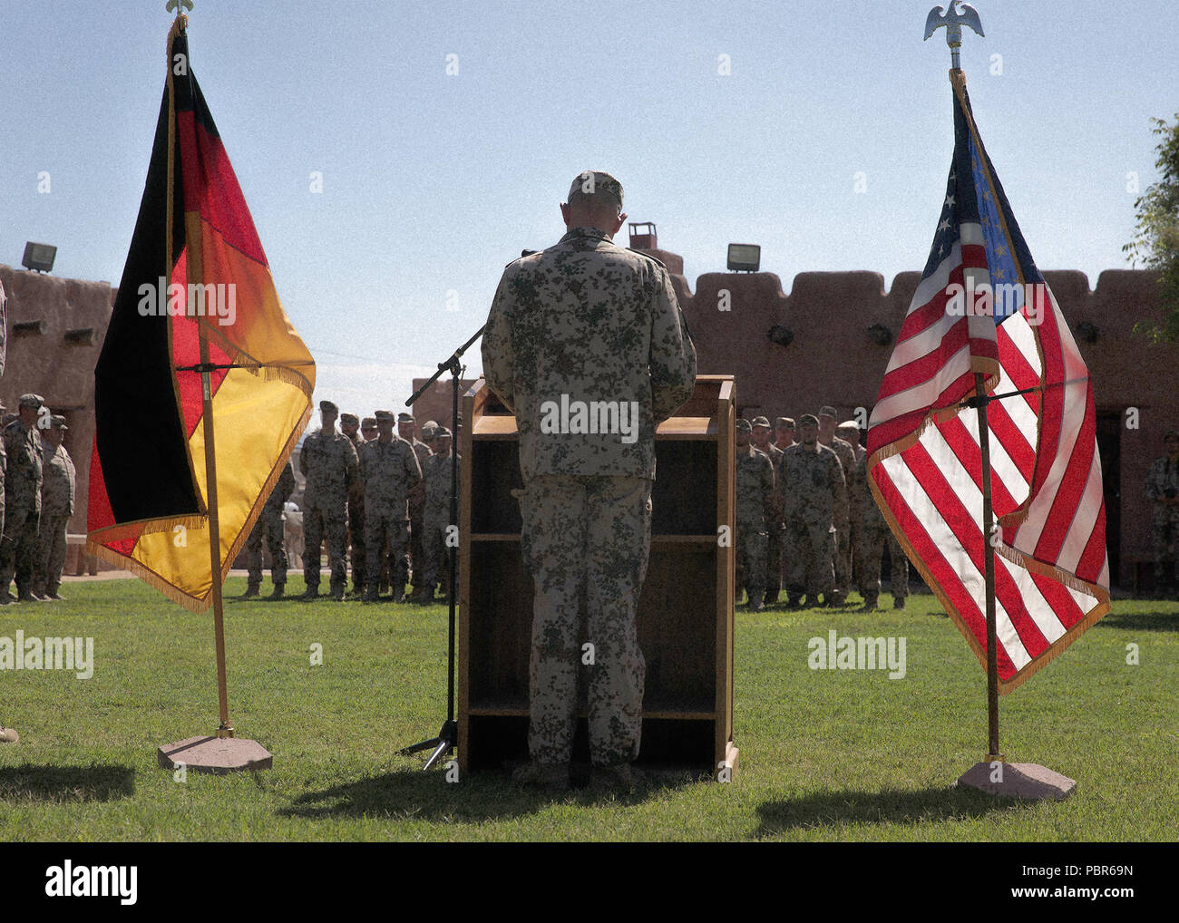 German Air Force Lt. Col. Thomas Herter addresses his airmen before ...