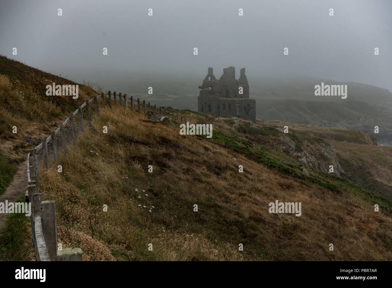 Dunskey Castle on foggy day. Port Patrick Dumfries and Galloway ...