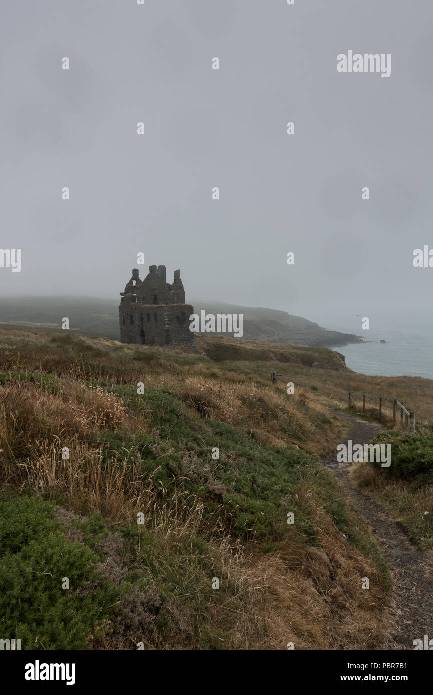 Dunskey Castle on foggy day. Port Patrick Dumfries and Galloway ...