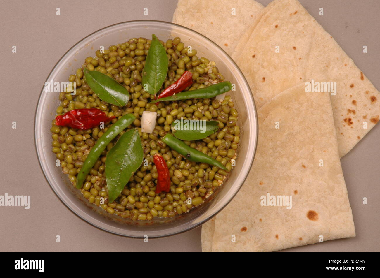 chappathi,made of wheat flour and cherupayar or green gram curry Stock ...