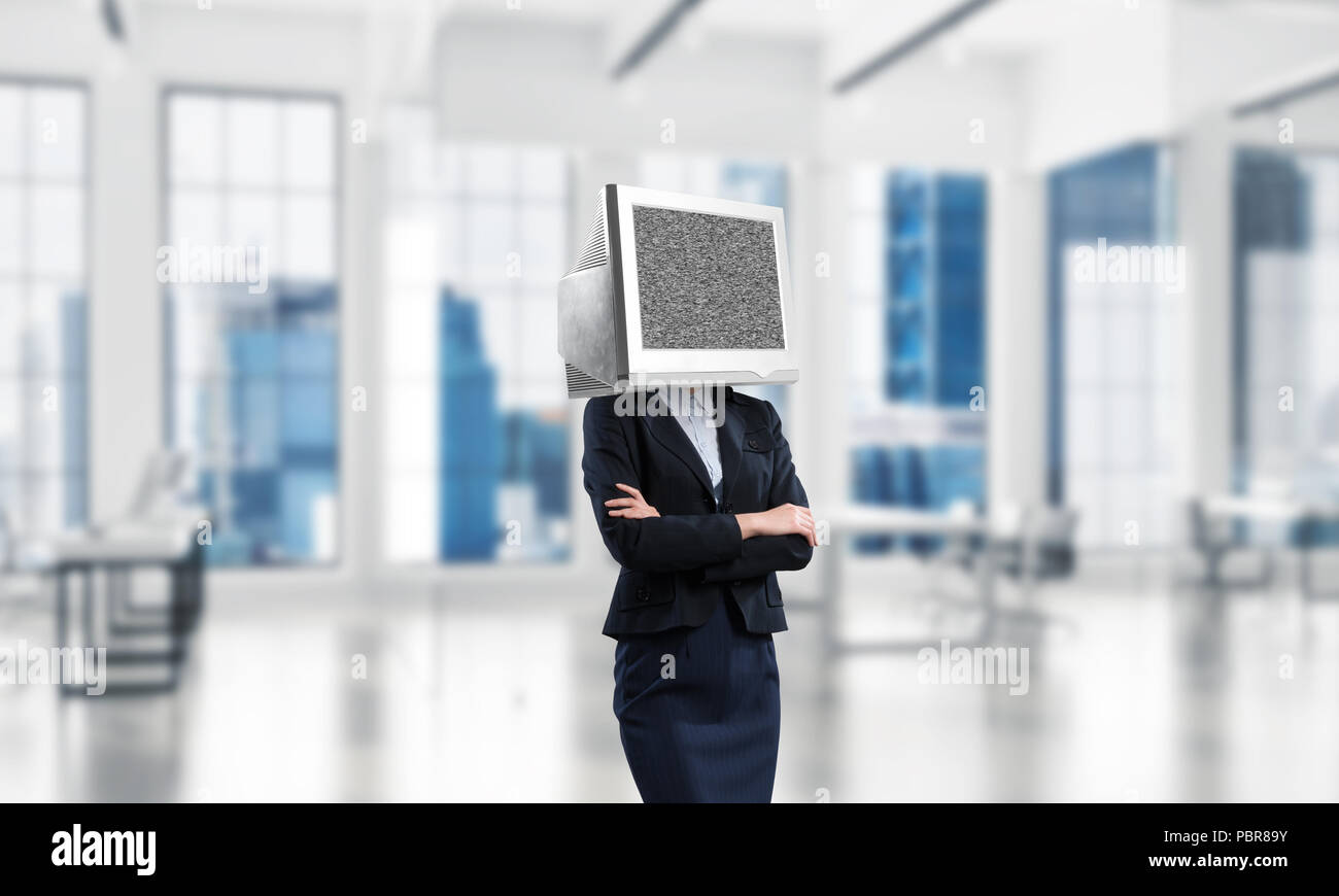 Business woman with monitor instead of head Stock Photo - Alamy