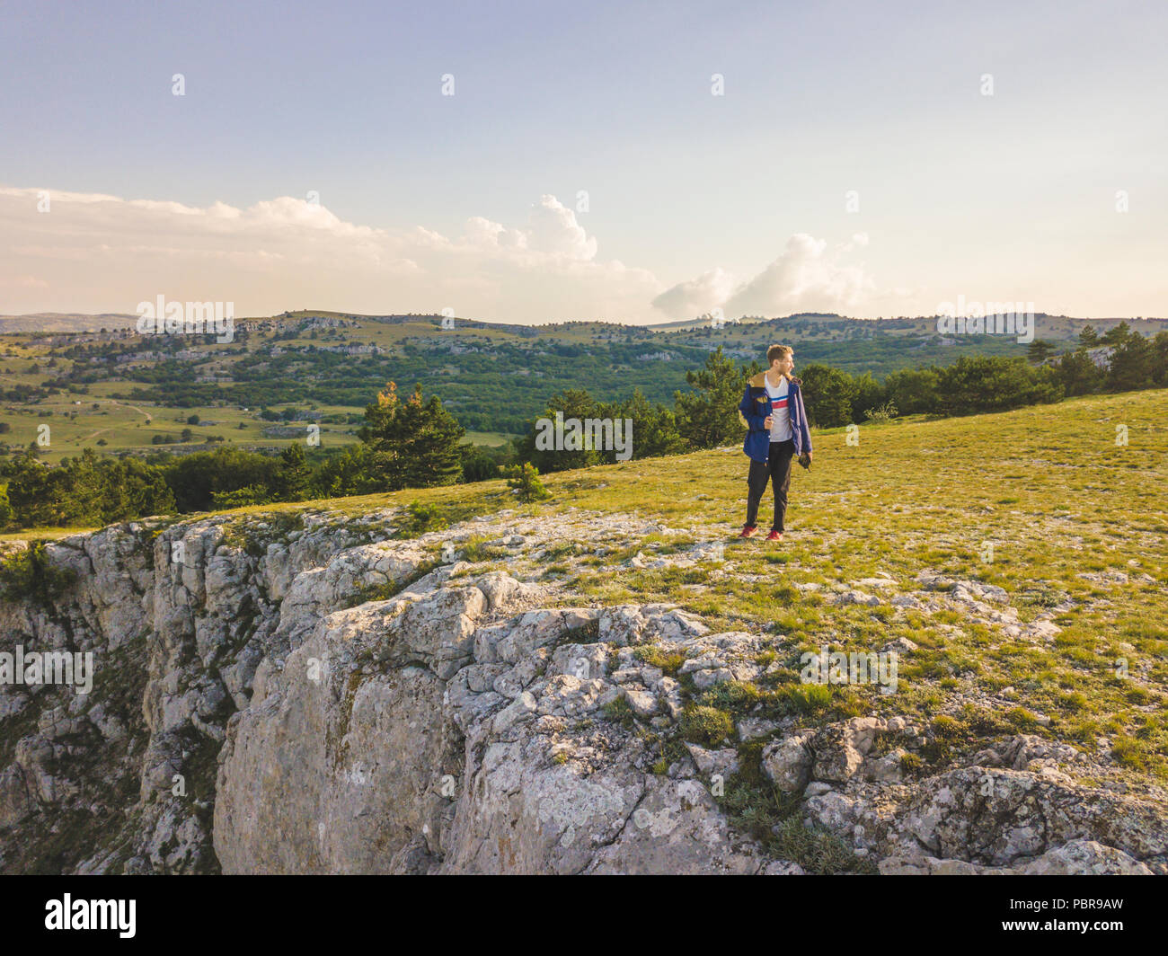 Aerial view man backpack hike hi-res stock photography and images - Alamy
