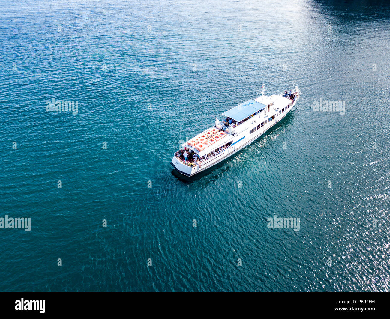 aerial view of ferry motor cruise boat on the water sea surface Stock ...