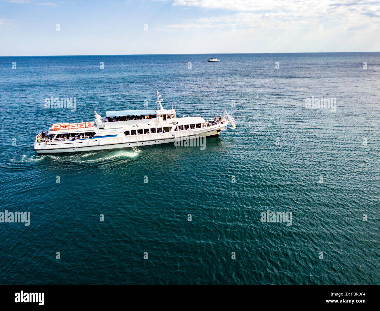 aerial view of ferry motor cruise boat on the water sea surface Stock ...