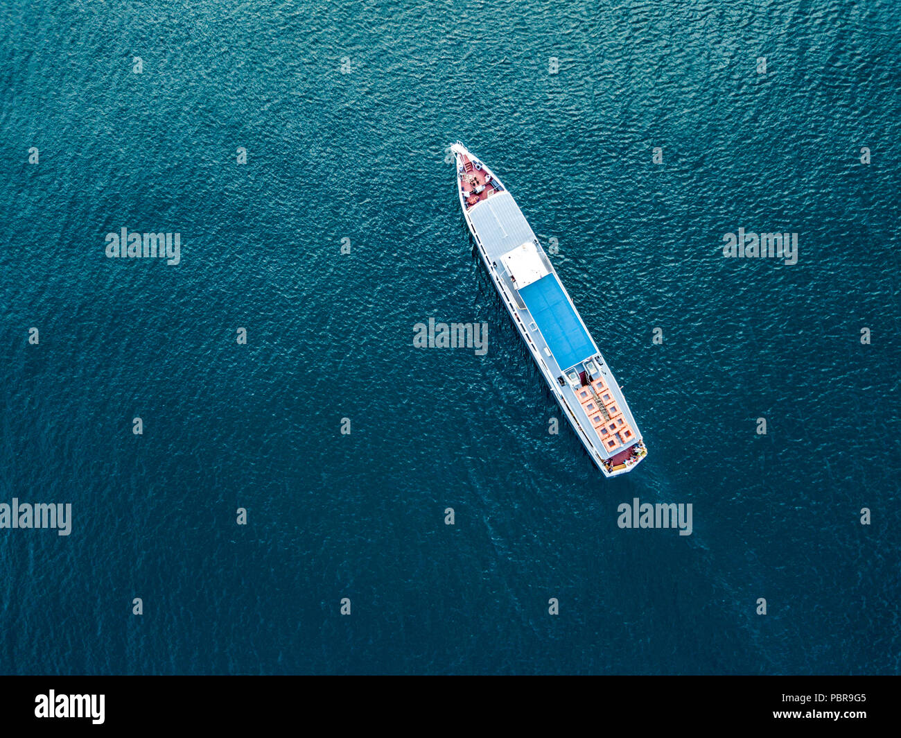 directly above top view of summer cruise trip ferry ship isolated on ...