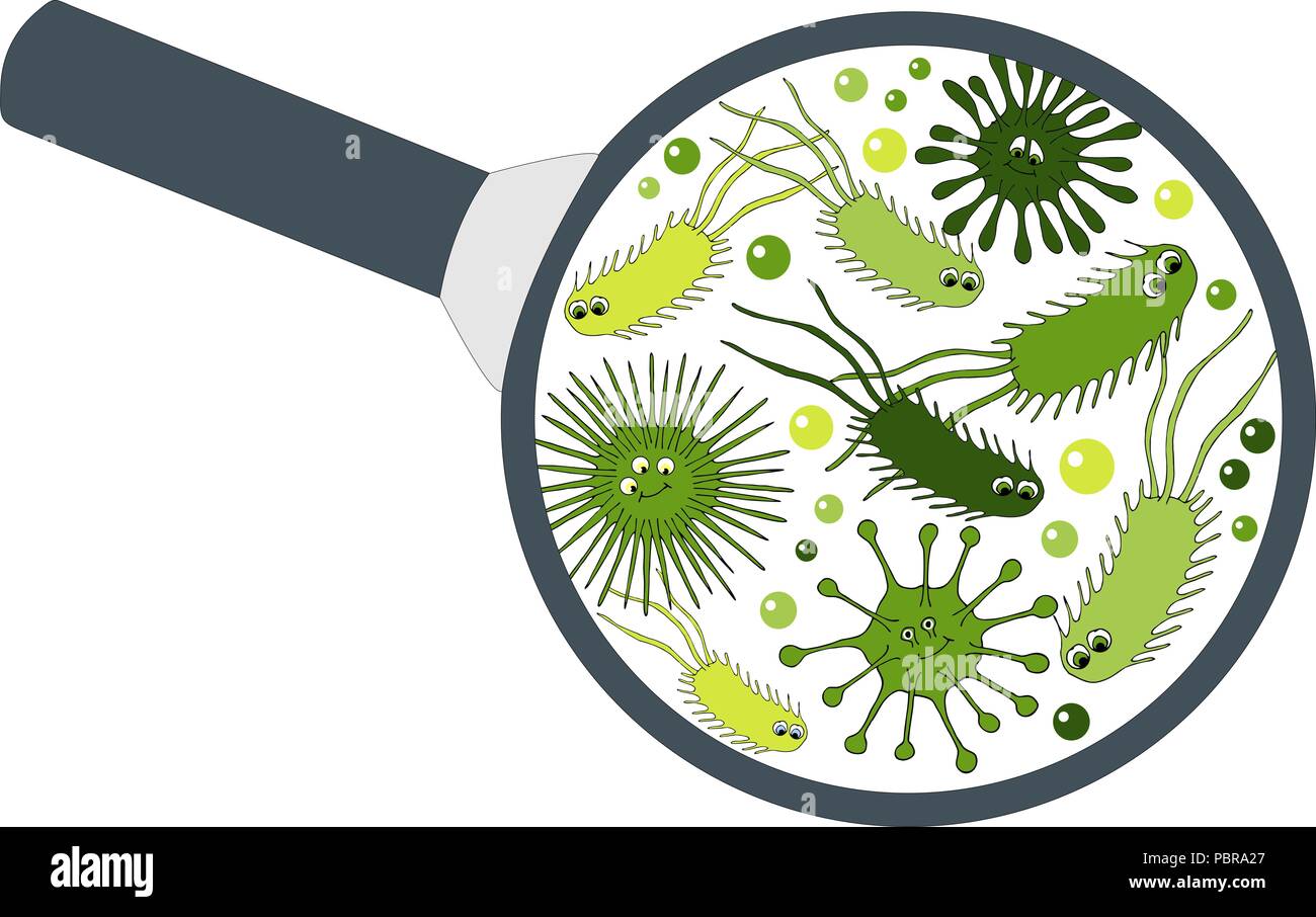 Bacterial microorganism in a magnifier. Bacteria and germs colorful set ... Bacterial microorganism in a magnifier. Bacteria and germs colorful set ...