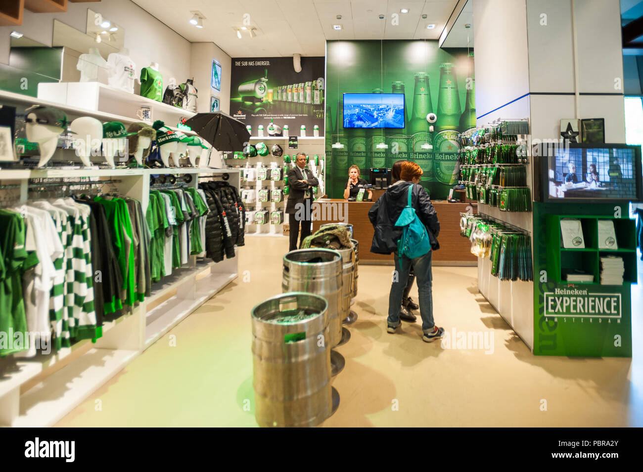 AMSTERDAM, NETHERLANDS - JUN 3, 2015: Heineken souvenir shop at the ...