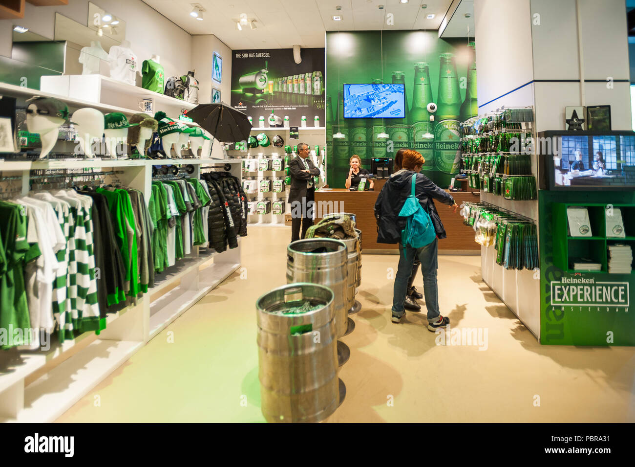 AMSTERDAM, NETHERLANDS - JUN 3, 2015: Heineken souvenir shop at the ...