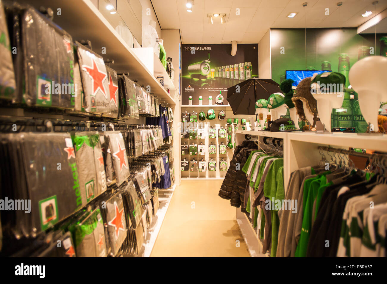 AMSTERDAM, NETHERLANDS - JUN 3, 2015: Heineken souvenir shop at the ...