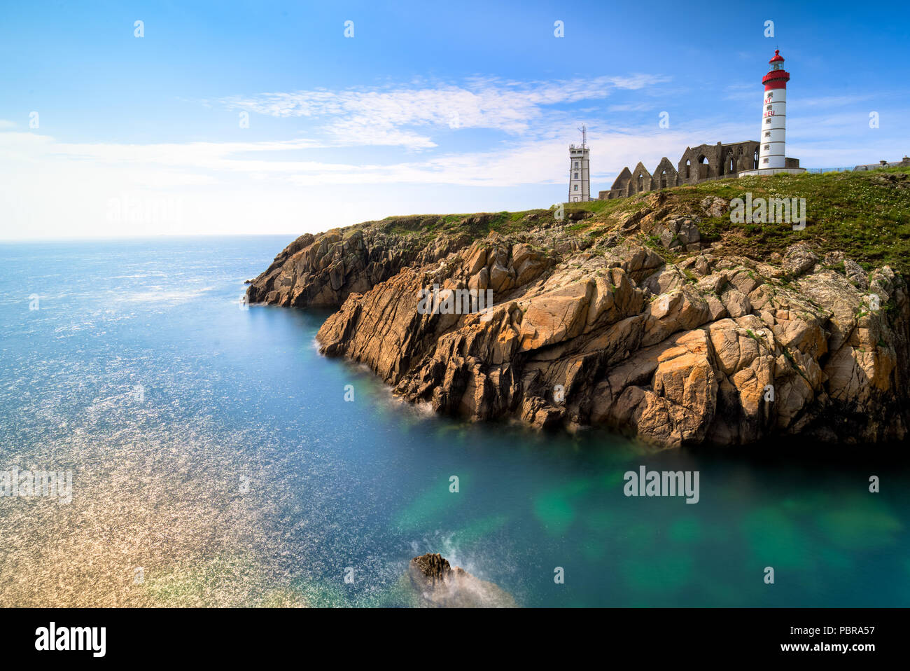 Long exposure view of the Pointe de Saint Mathieu rock and lighthouse ...