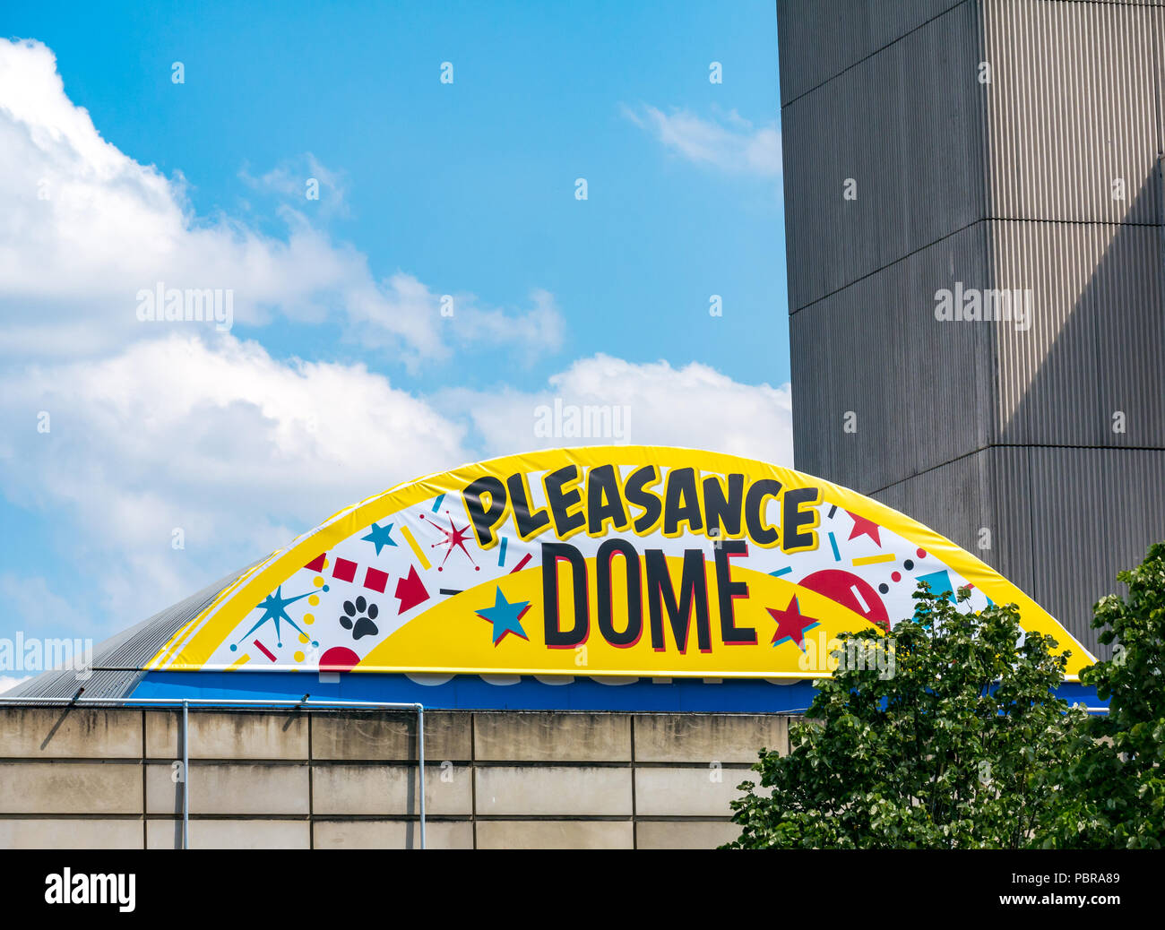 Temporary Pleasance Dome Structure And Sign With Blue Sky Edinburgh Temporary Pleasance Dome Structure And Sign With Blue Sky Edinburgh