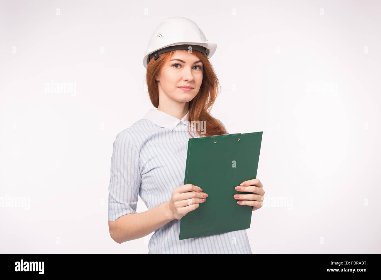 Construction, building and workers concept - beautiful woman engineer ...