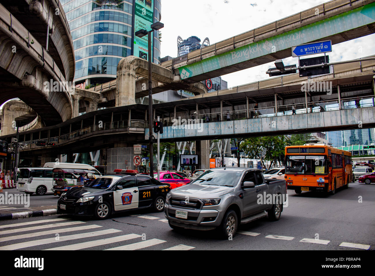 Bangkok, Thailand - May 1, 2018: Traffic at a road intersection in the ...