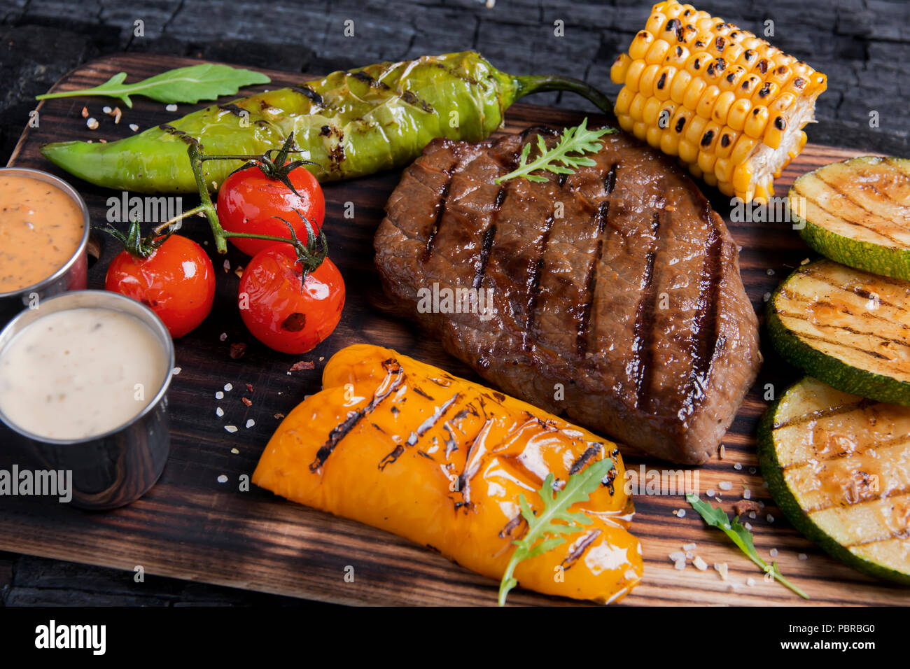 beef steak with grilled vegetables Stock Photo - Alamy