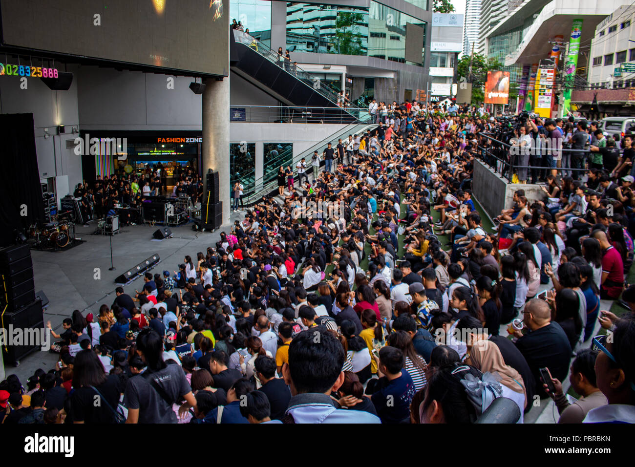Bangkok, Thailand - May 1, 2018: Crowd of people in front of a shopping ...