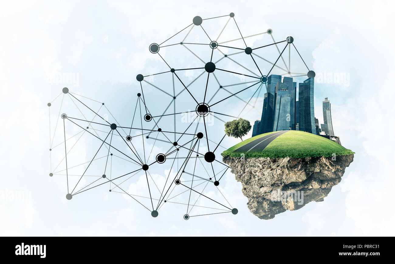 Concept of modern networking technologies and eco green construc Stock ...