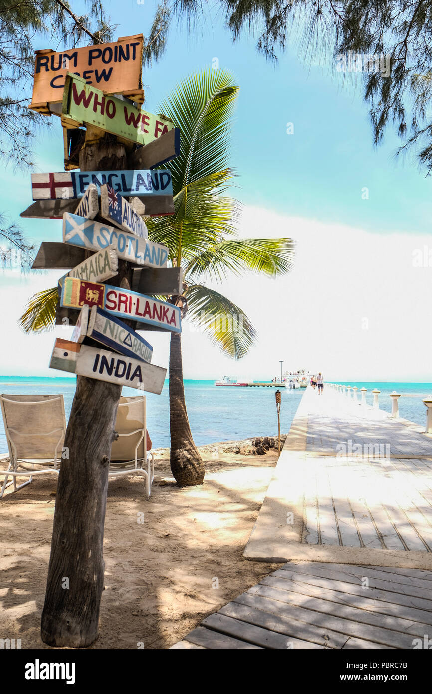 The sign post at Rum Point at Cayman Island Stock Photo - Alamy