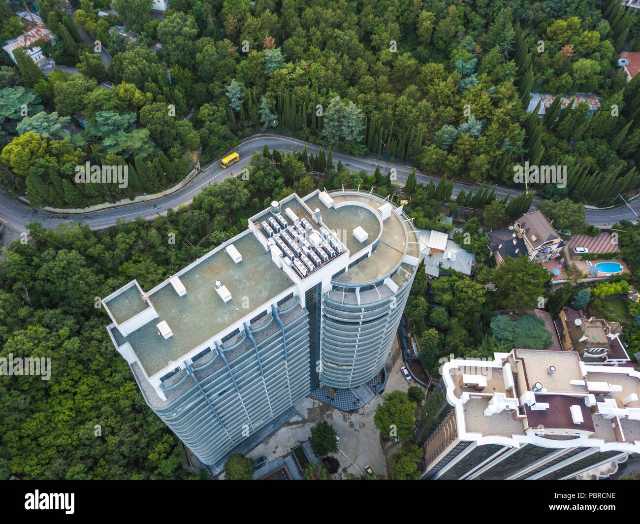 aerial overhead top view from above modern living skyscraper buildings ...