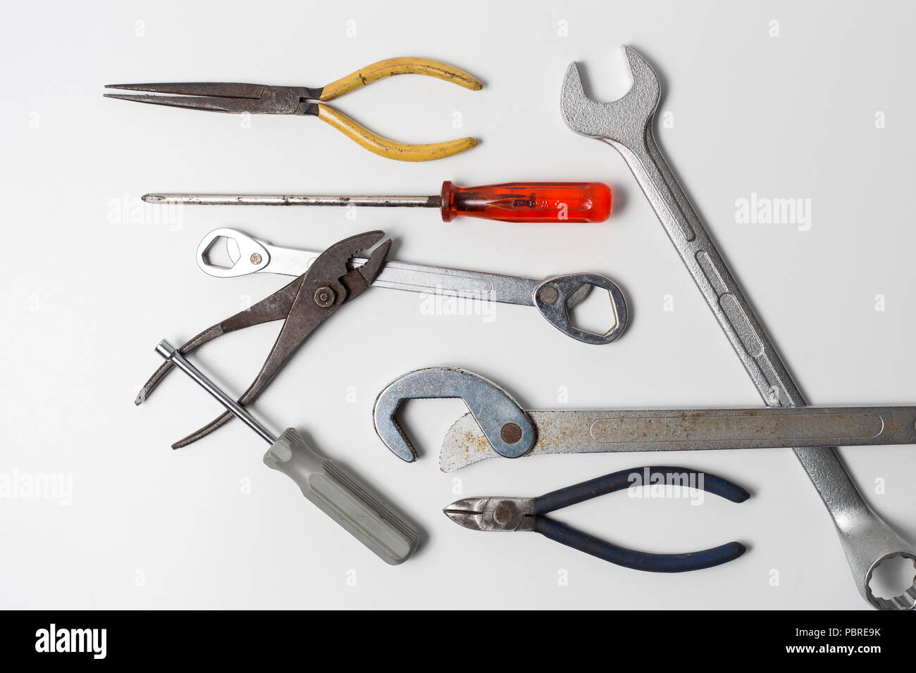 Set of tools on a white background handyman concept Stock Photo - Alamy