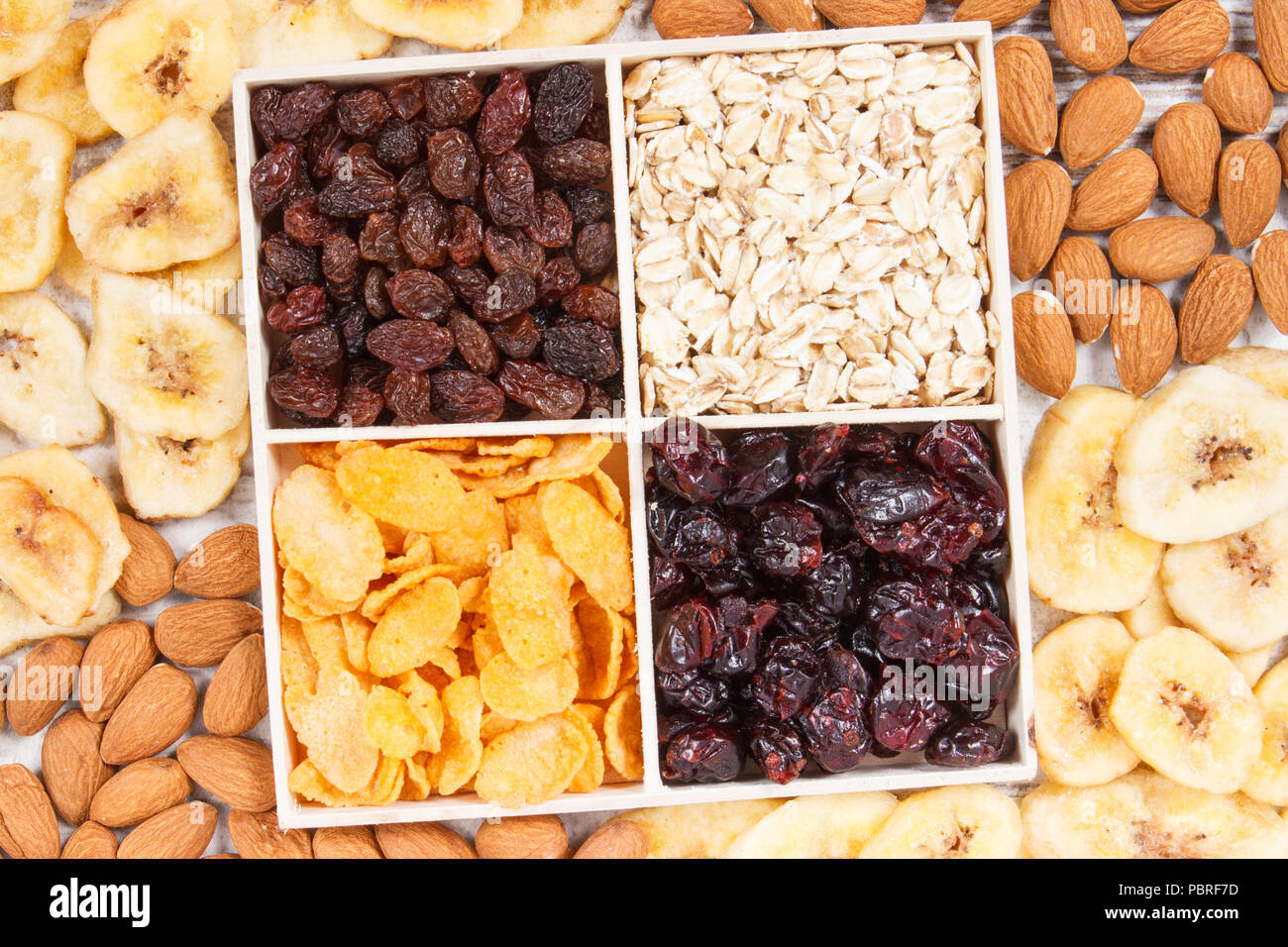 Healthy dried ingredients containing carbohydrates, dietary fiber and ...