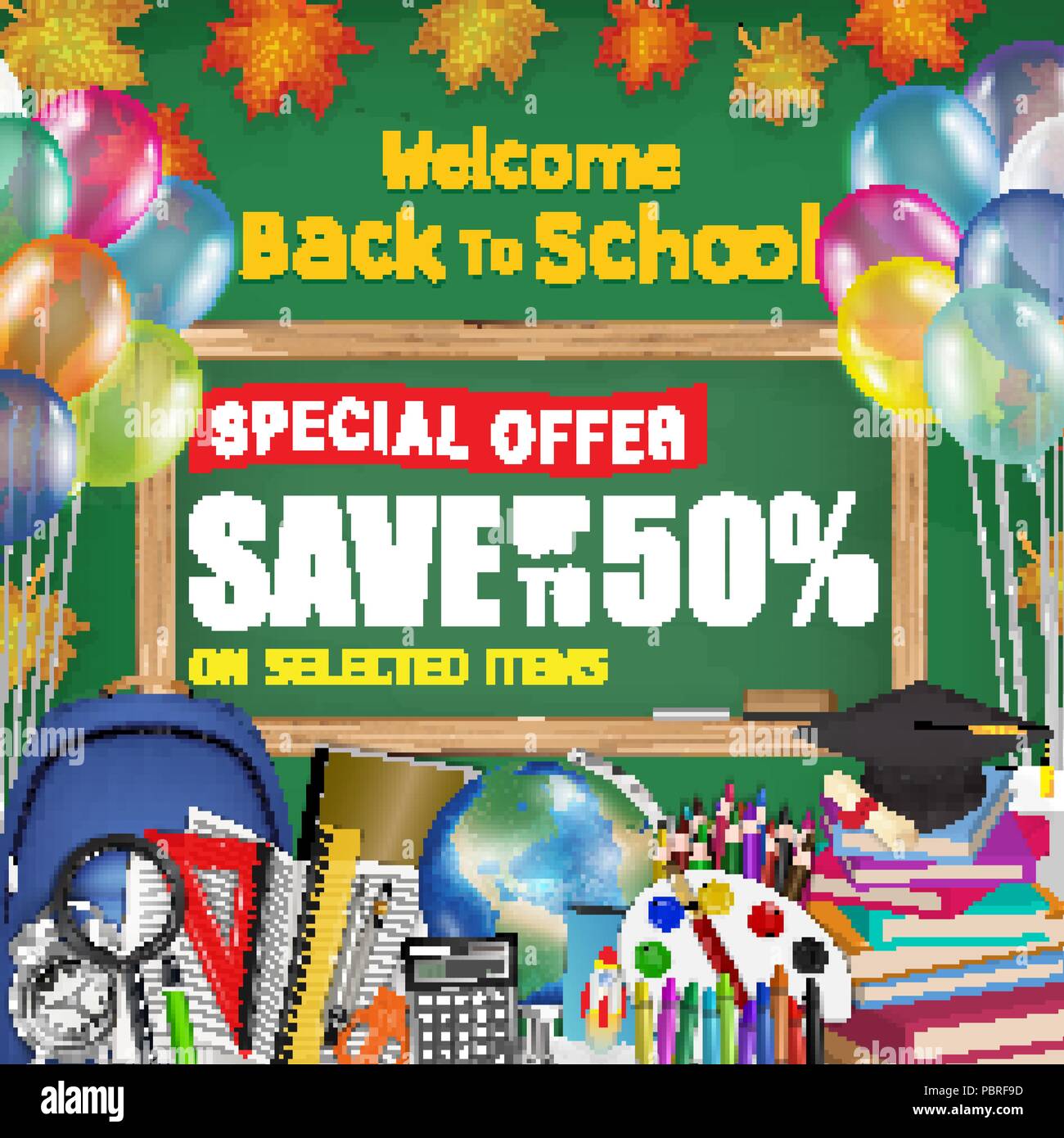 chalkboard back to school sale promotion poster Stock Vector Image ...