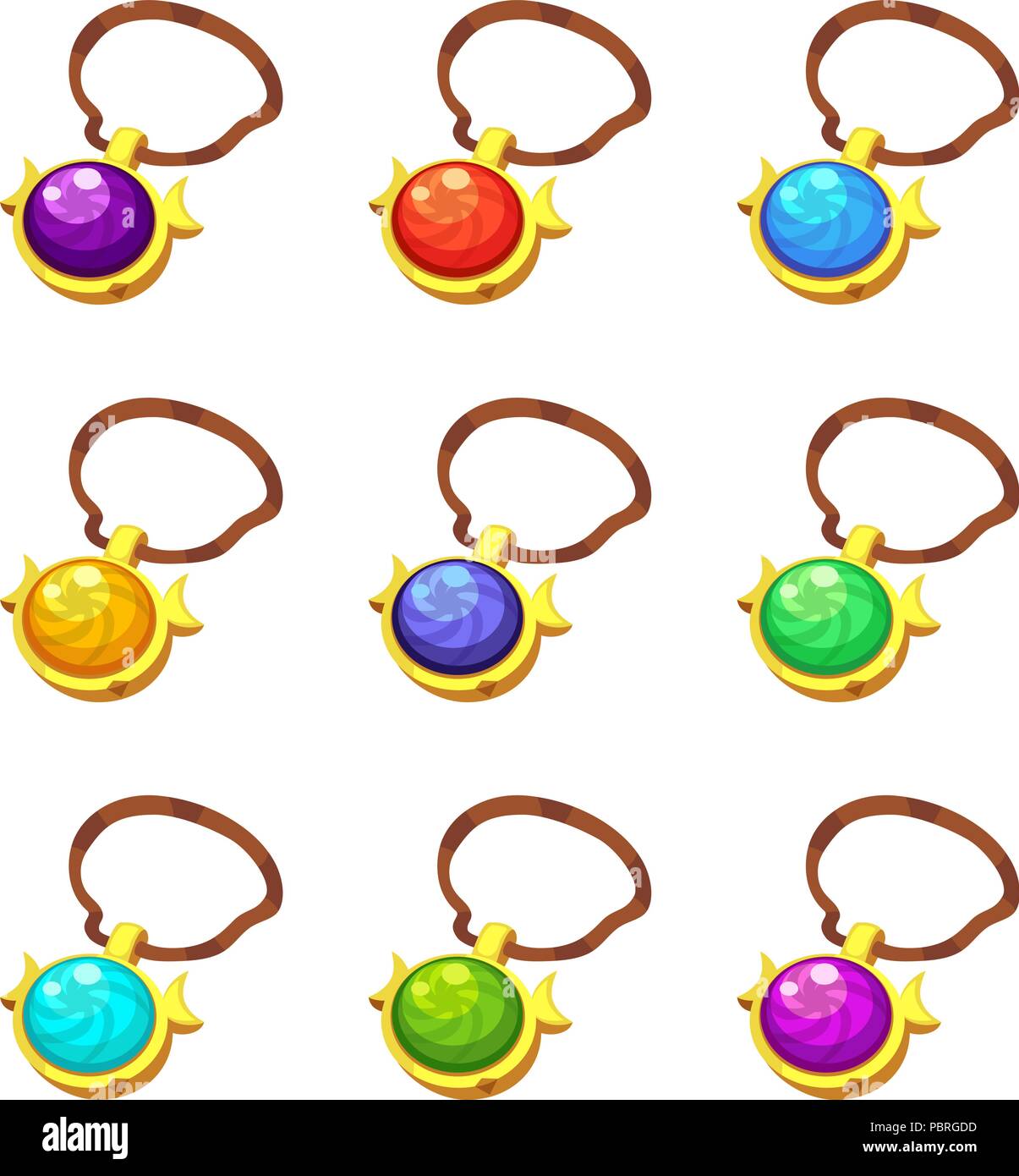 Set of cartoon magic green, blue, red, purple, turquoise, pink, orange ...