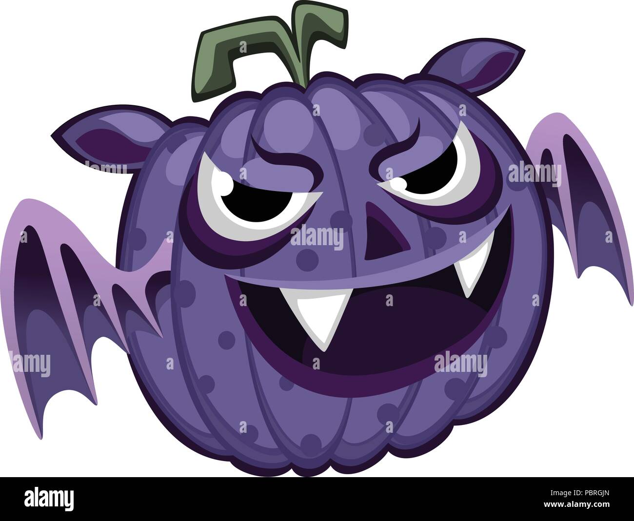 Illustration of a purple vampire pumpkin with wings and fangs Stock ...