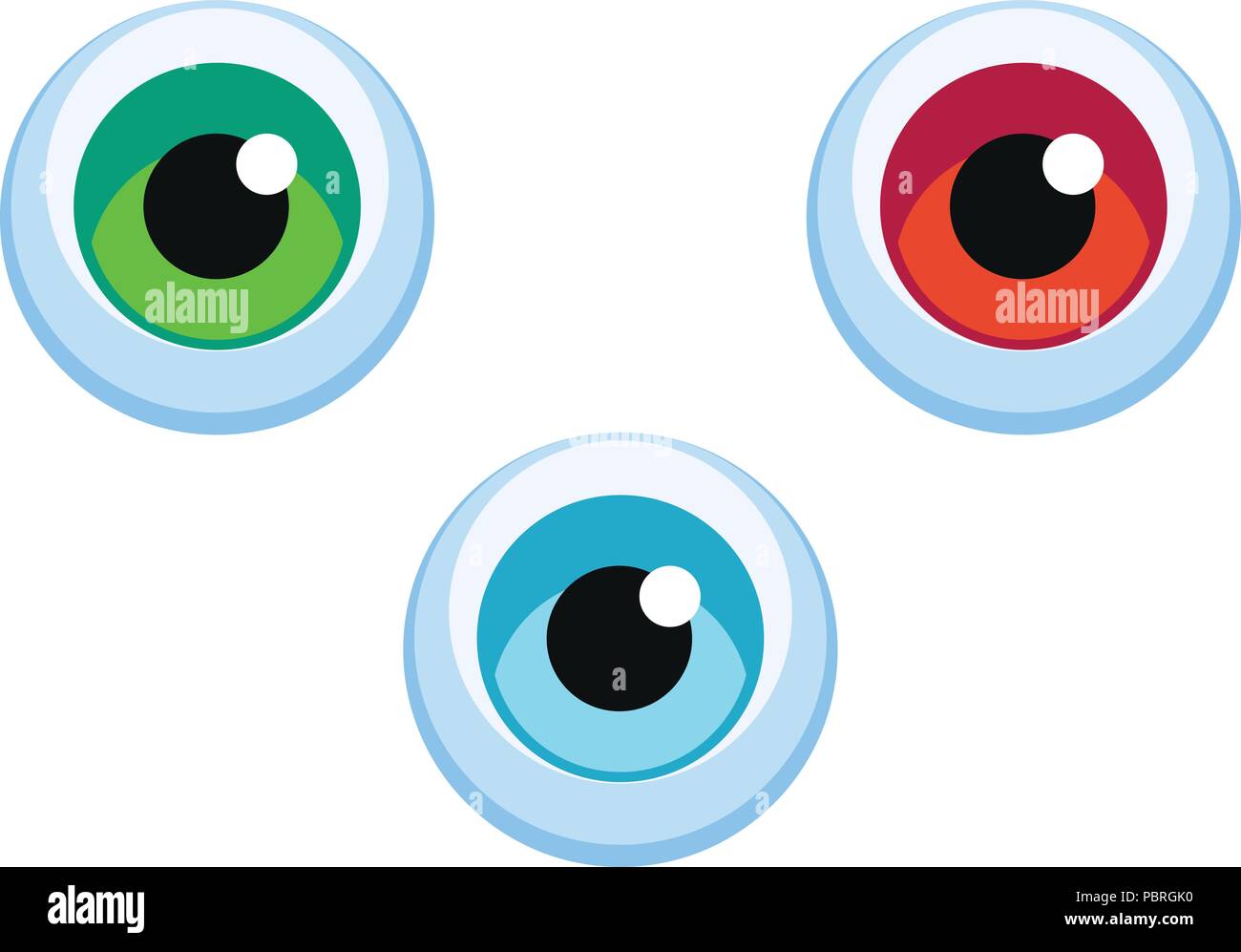 Isolated cartoon vector blue, green, red eyeball icon Stock Vector ...