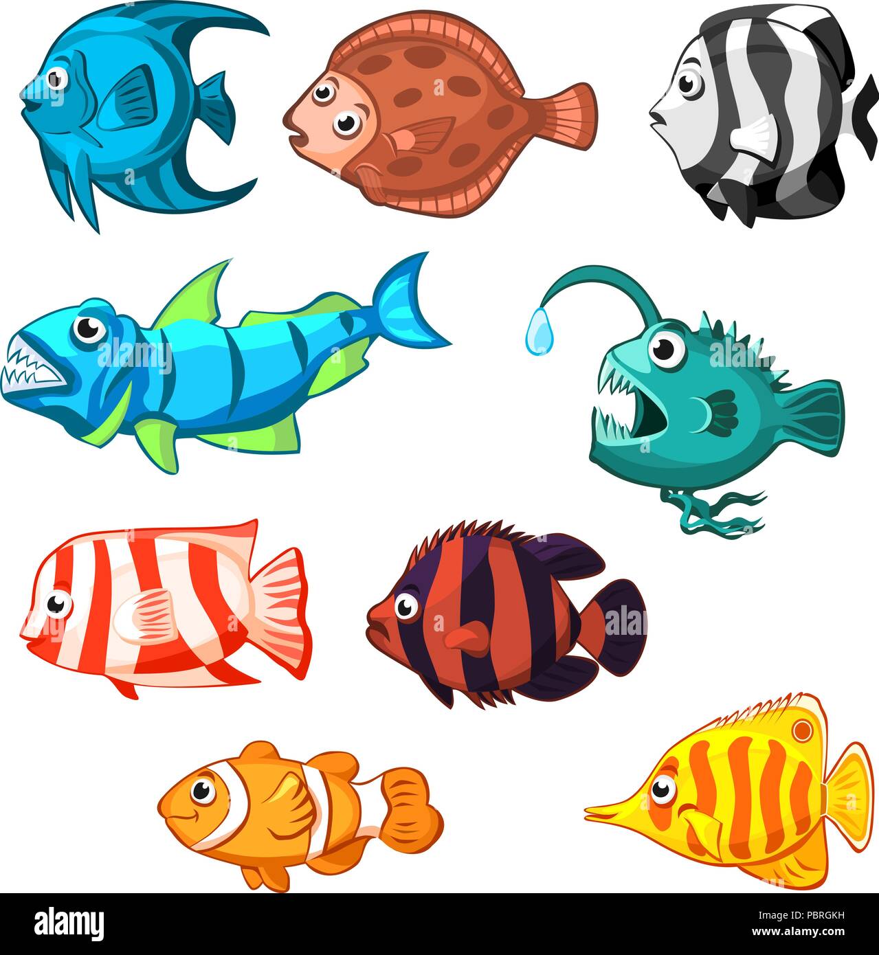 Set of vector cartoon fishes clown,flounder, goldfish Stock Vector ...