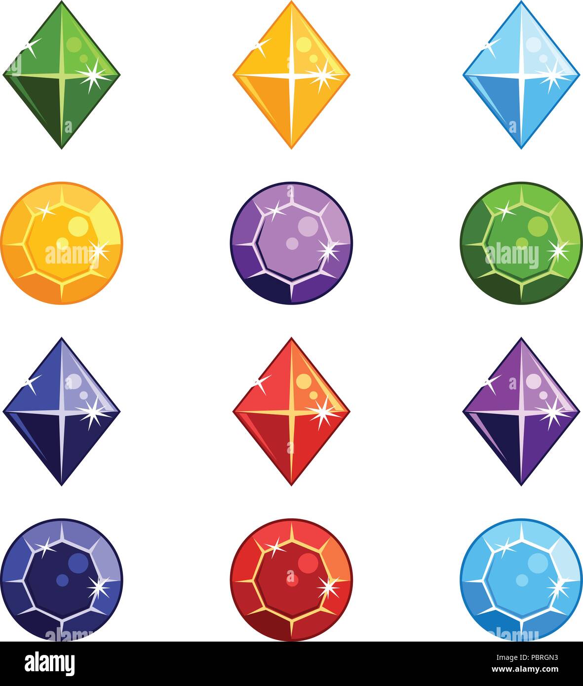 Set of cartoon gem stones in different colors and shapes for a game ...