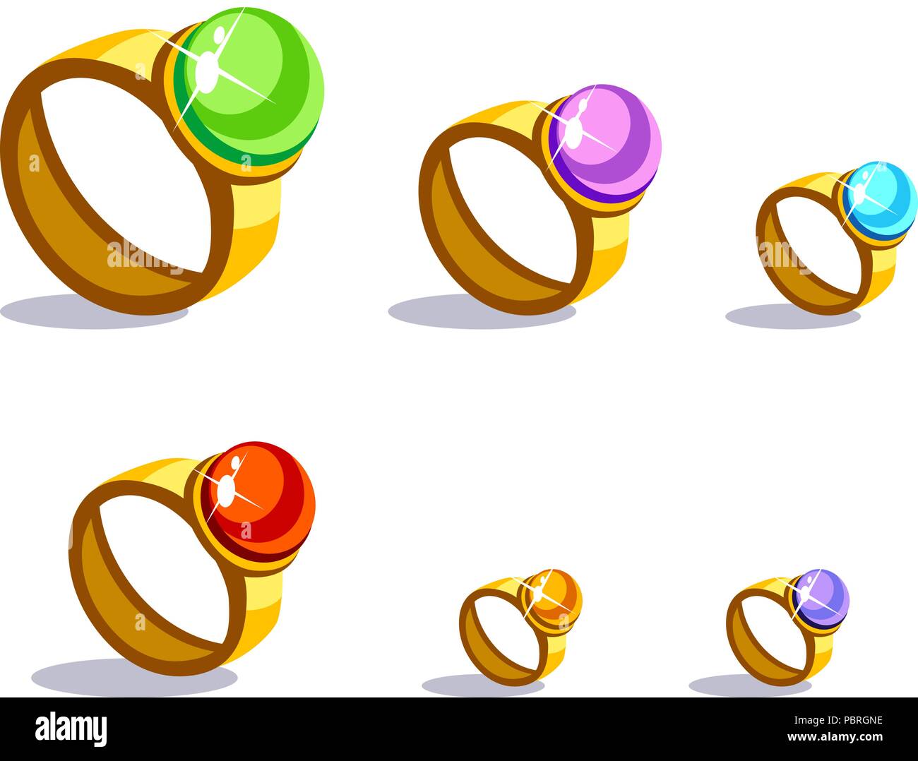 Set of cartoon vector gold rings with stones in different colors for a ...