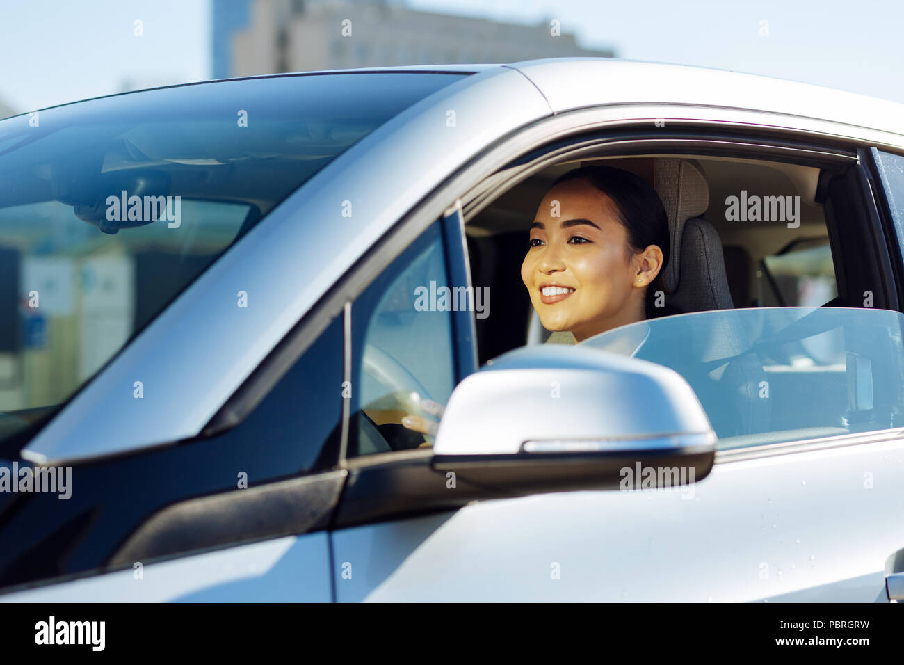 Woman driving to work hi-res stock photography and images - Alamy