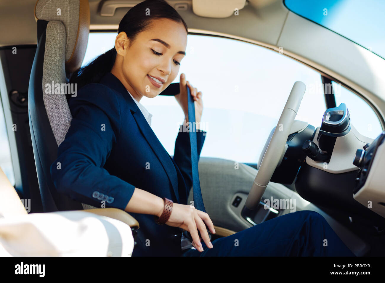 Woman checking car parking hi-res stock photography and images - Alamy