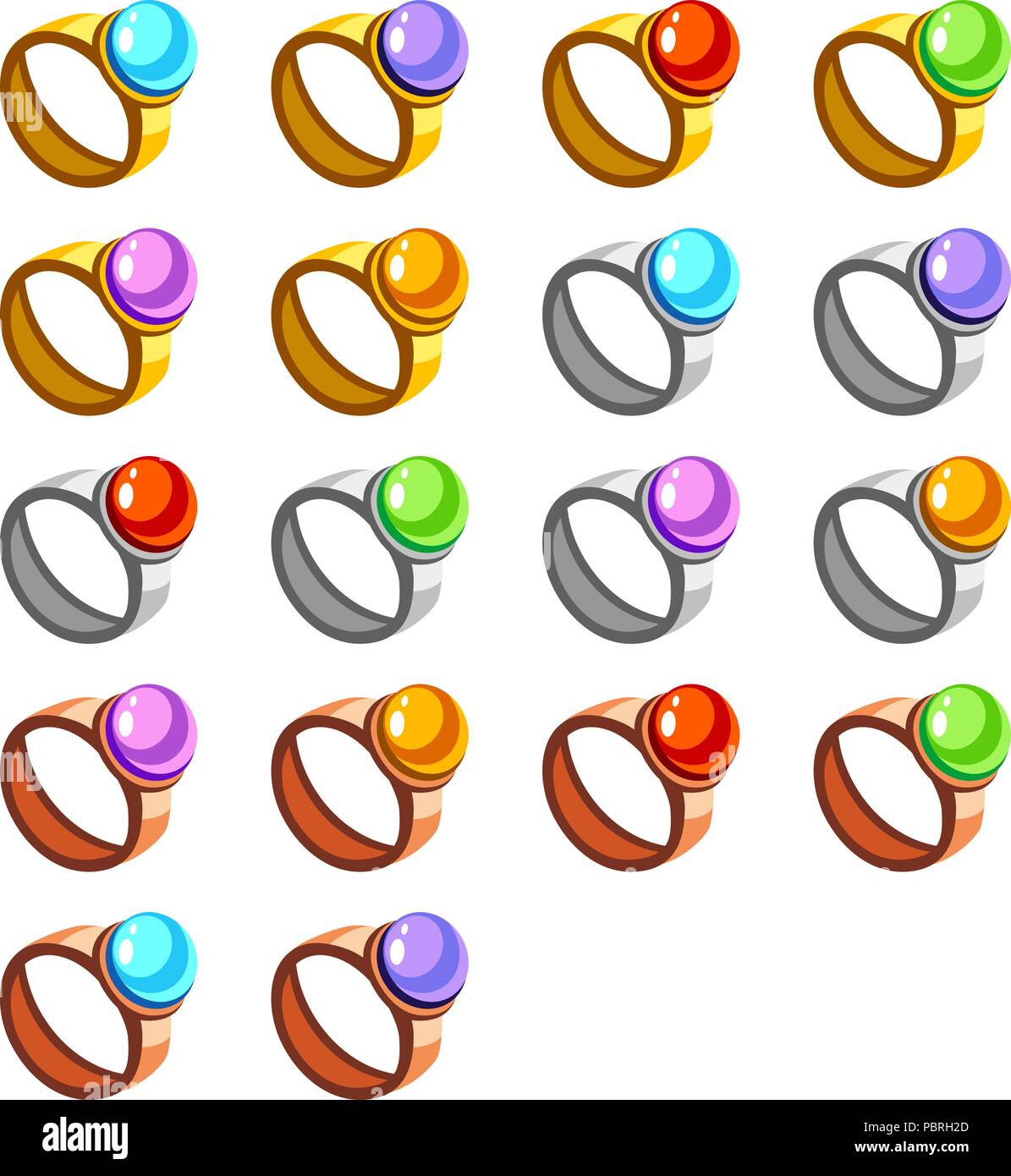 Set of cartoon golden, bronze and silver rings with different Stock ...