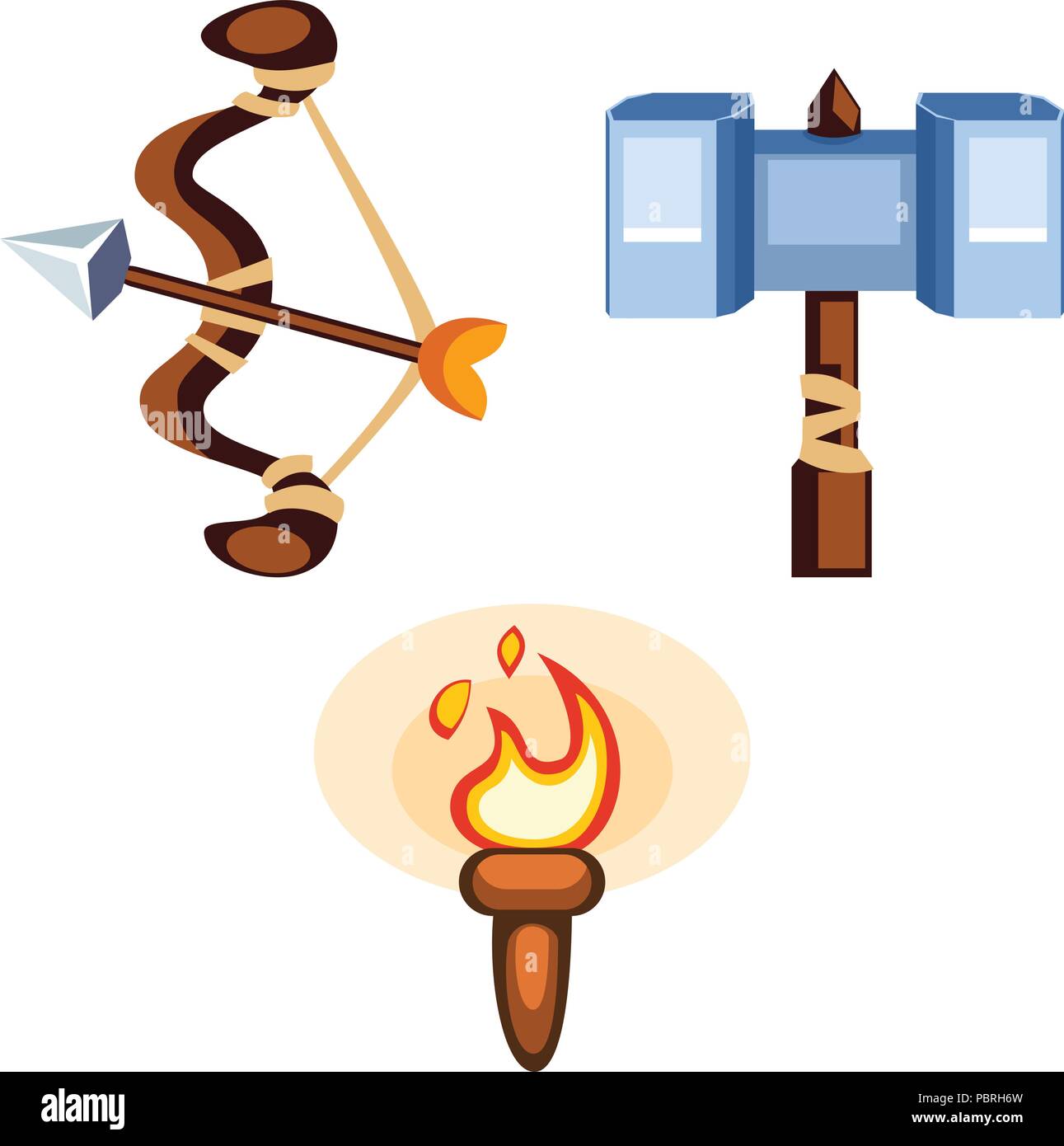 Cartoon weapons set of items, bow, hammer, torch Stock Vector Image & Art - Alamy