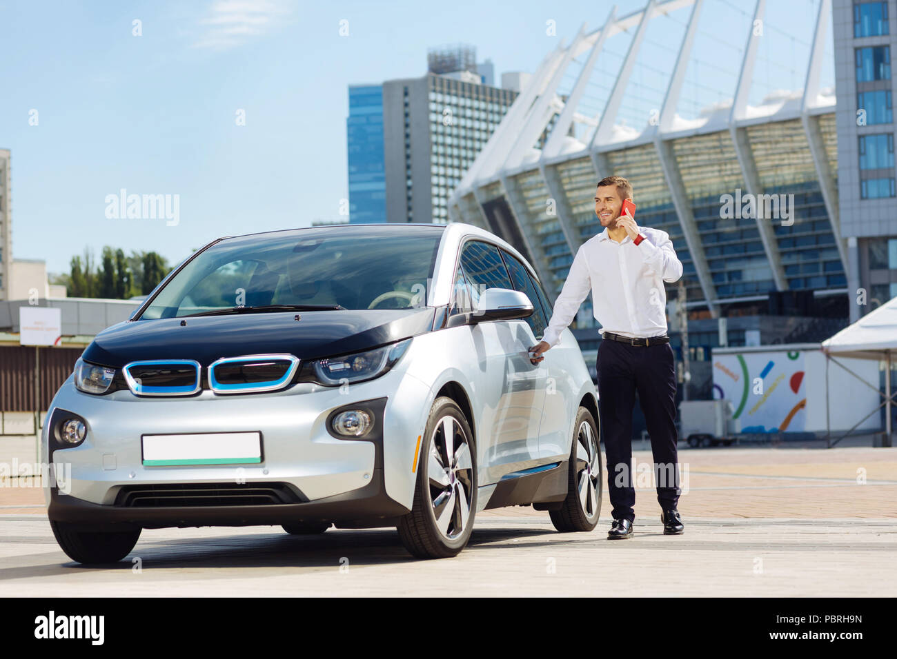 Confident handsome man opening his car Stock Photo - Alamy