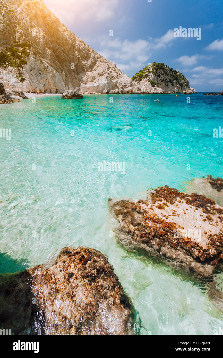 Agia Eleni beach in Kefalonia Island, Greece. Most beautiful rocky wild ...