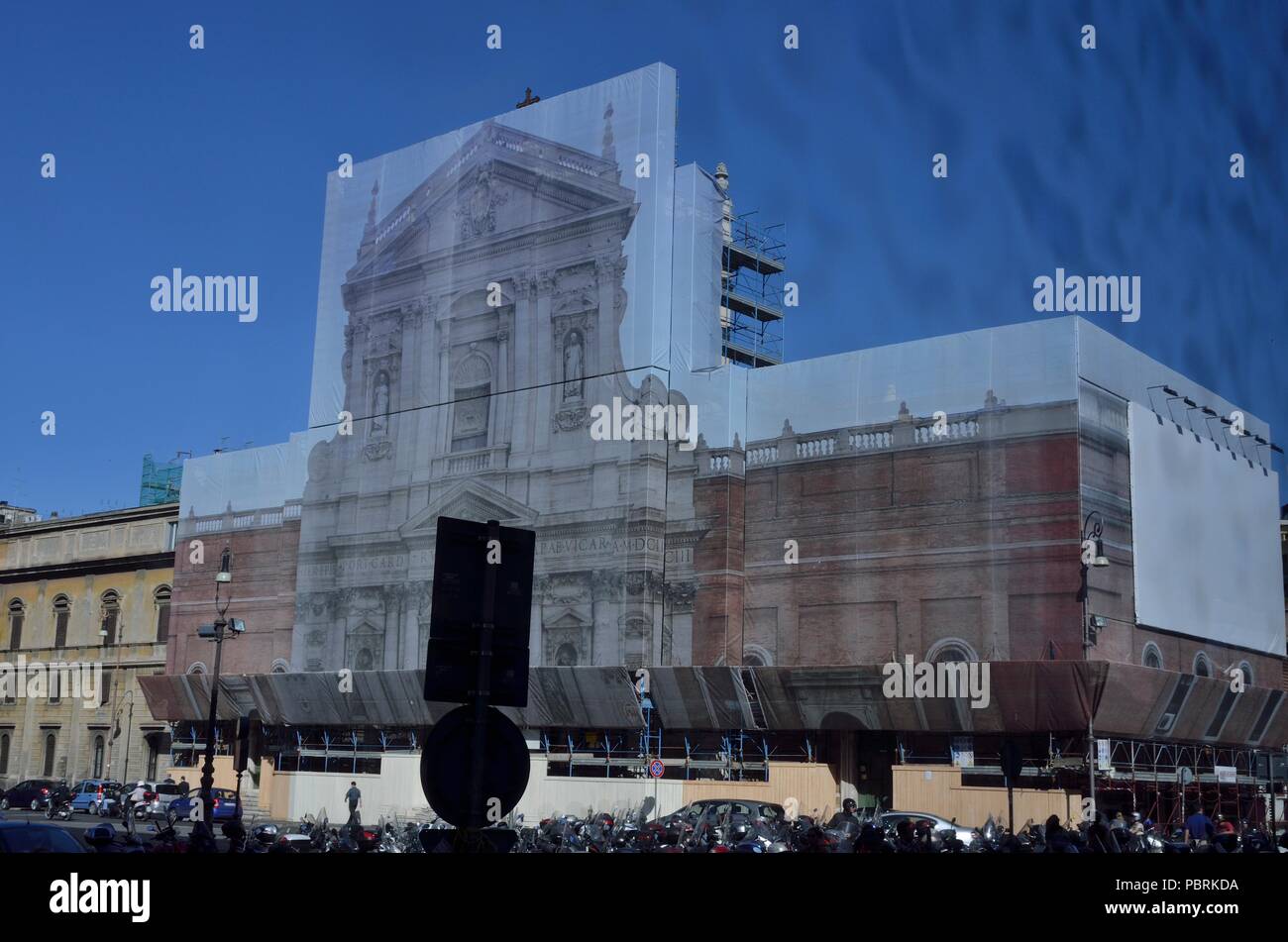 Image of the original building printed on flex material while ...