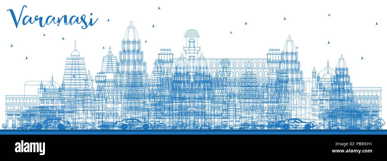 Outline Varanasi India Skyline with Blue Buildings. Vector Illustration ...
