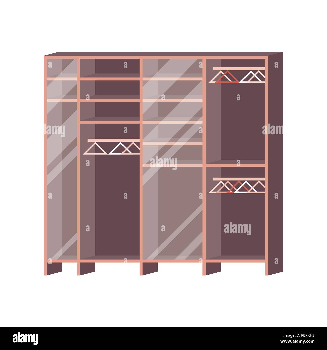 Wardrobe Closet Empty Isolated on White. Glass Doors. Vector ...