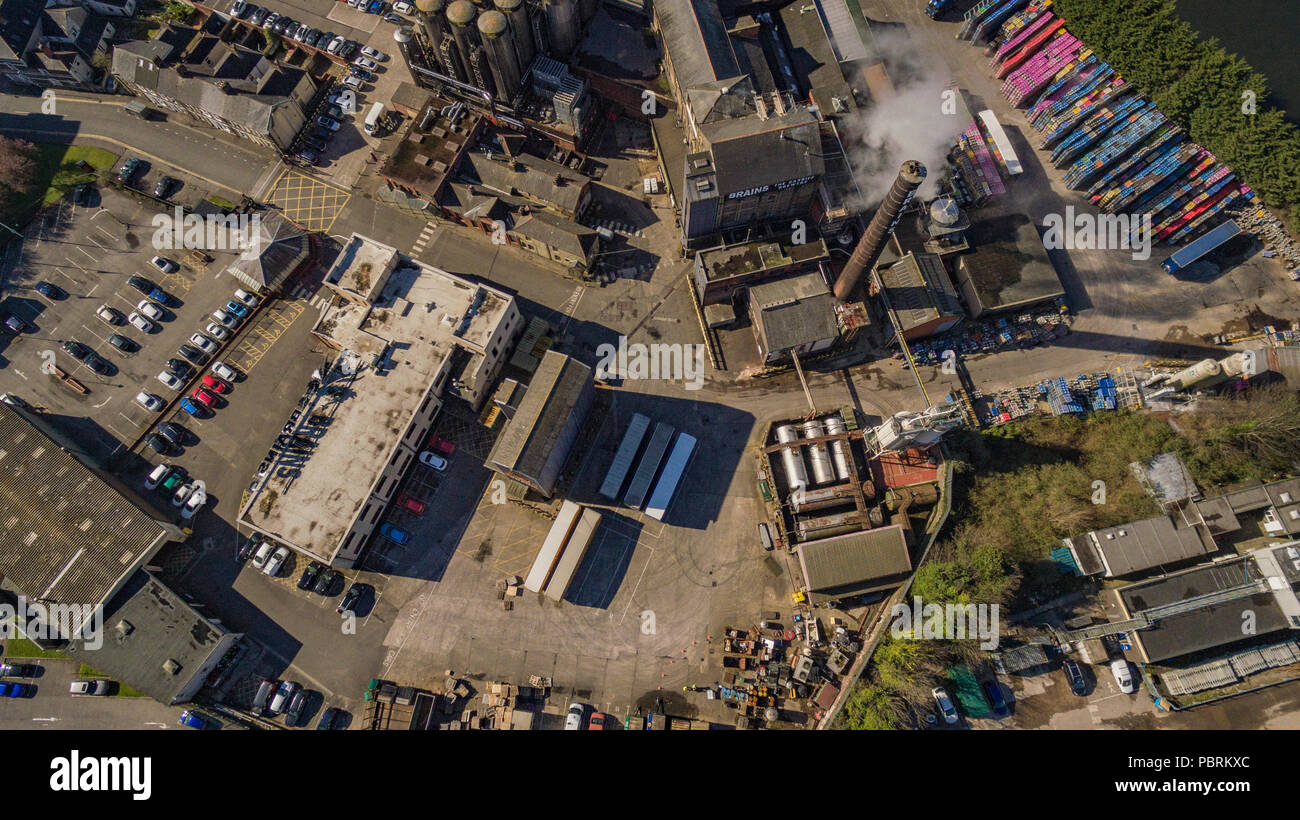 Aerial views of the Former Brains Brewery site in Cardiff, Wales. Now ...