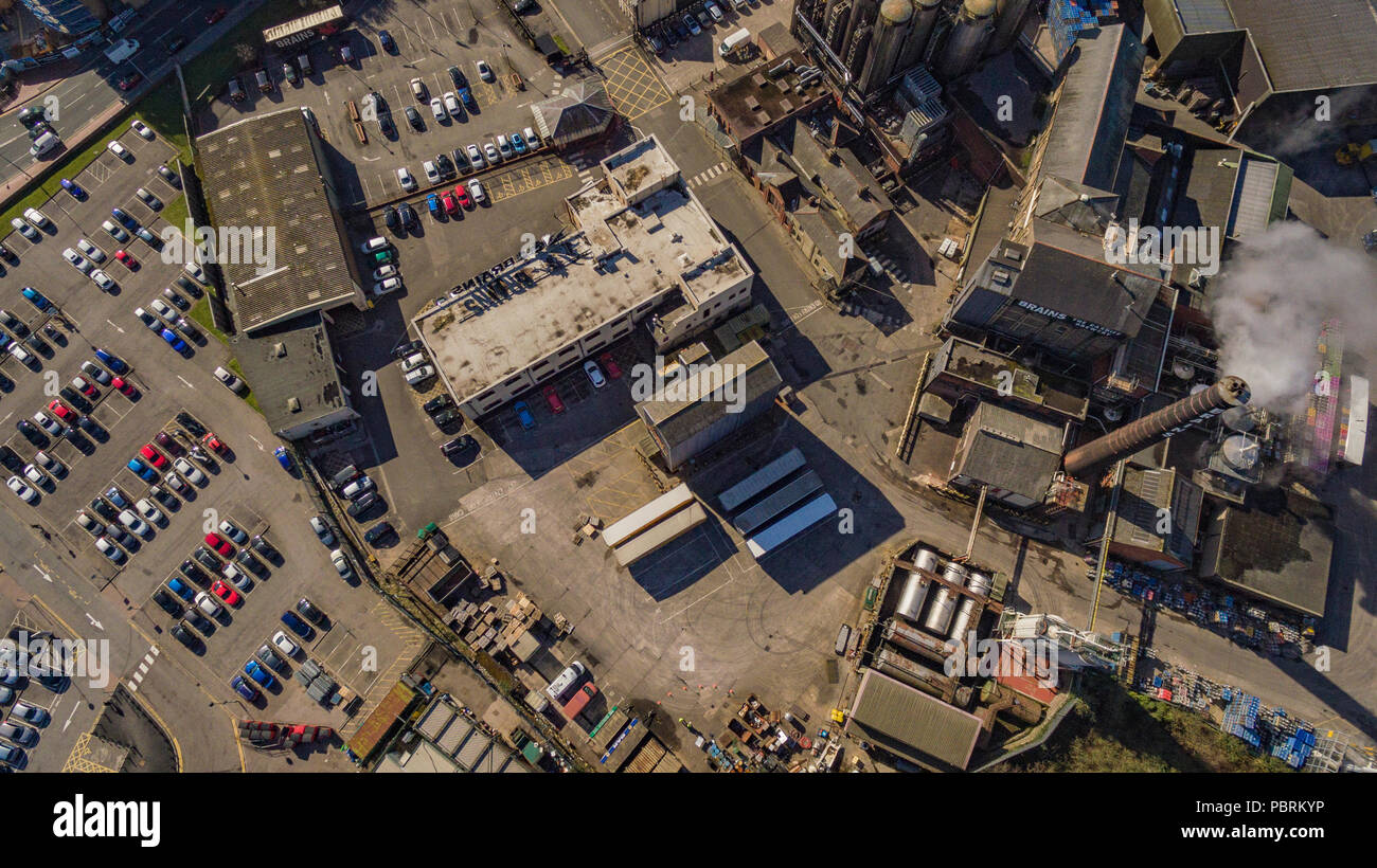 Aerial views of the Former Brains Brewery site in Cardiff, Wales. Now ...